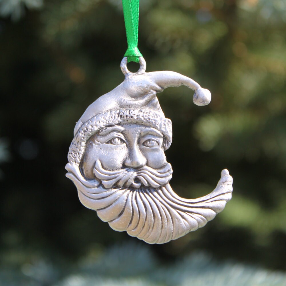 Hastings Pewter Lead Free Pewter Moon Shape Santa Ornament | Etsy
