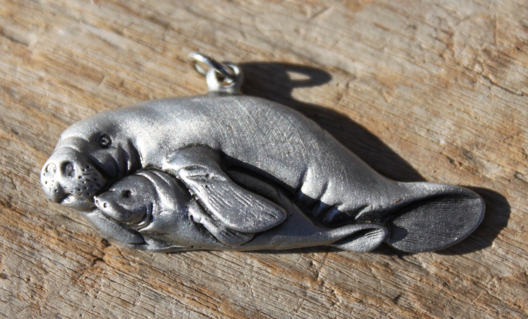 Lead Free Pewter Manatee & Calf Necklace Pendant Charm Manatees Jewelry ...