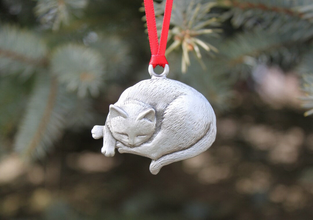 Lead Free Pewter Cat Ornament Sleeping Cat Gift Window Decoration Car ...