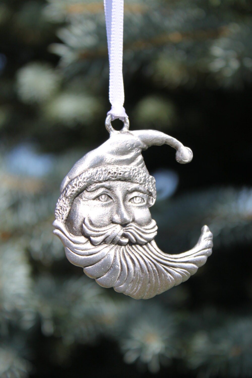 Hastings Pewter Lead Free Pewter Moon Shape Santa Ornament | Etsy