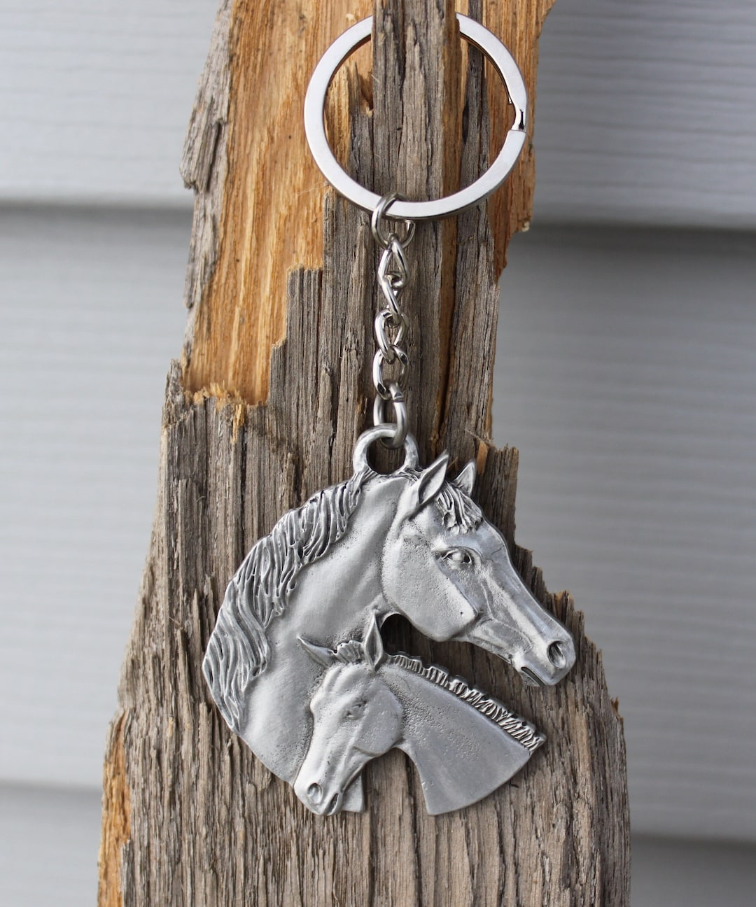 Horse Keychain Fine Pewter Horse & Colt Heads Pet Horses Key Chain Pony ...