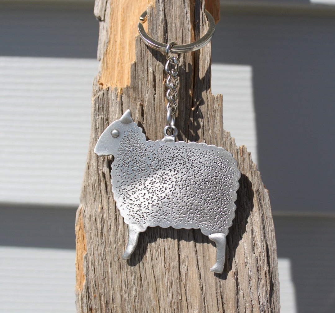 Handmade Lead Free Pewter Sheep Keychain Farm Gift for Farmer Farming ...