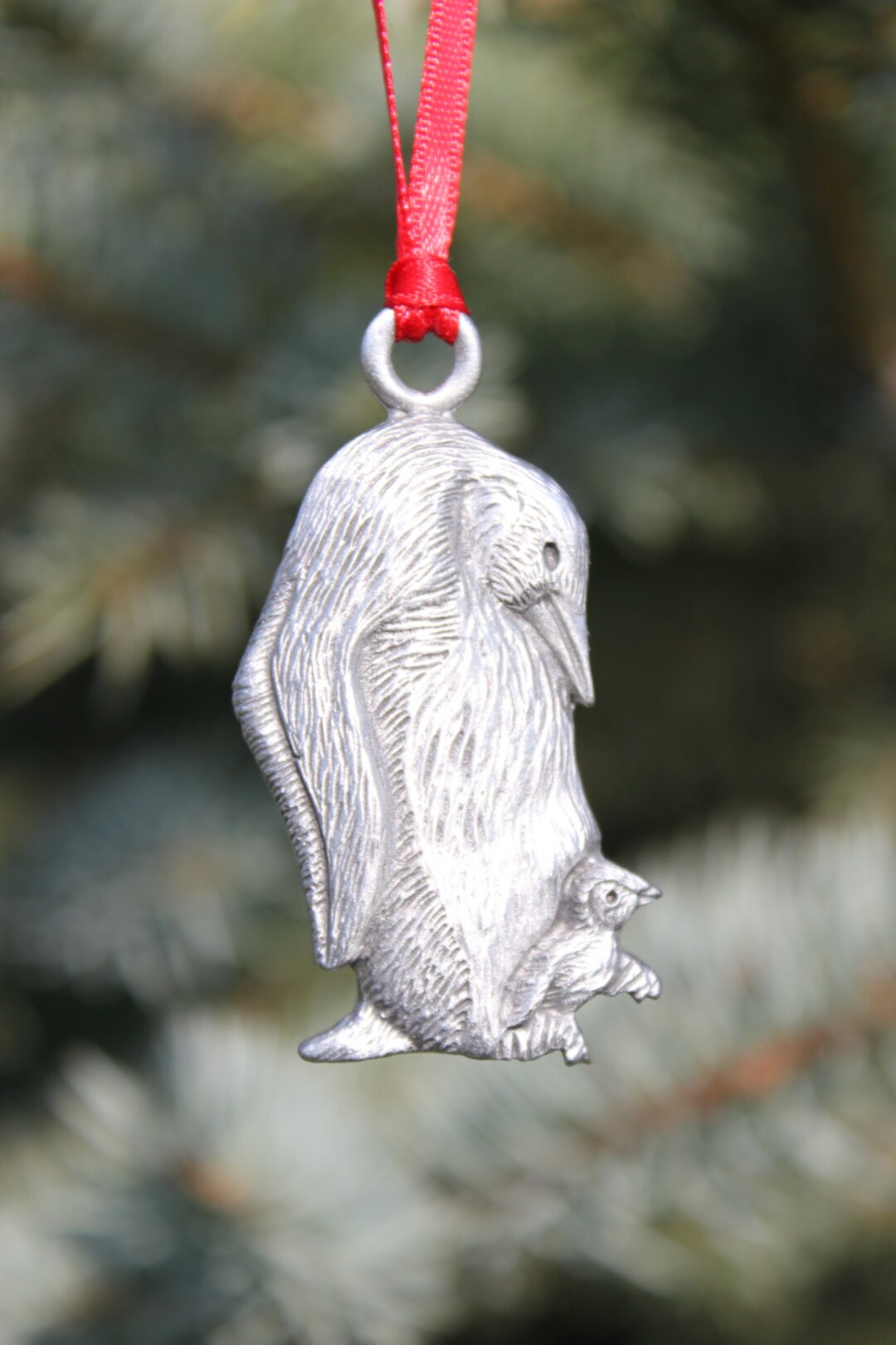 Hand Crafted Lead Free Pewter Penguin Ornament With Baby Penguin ...
