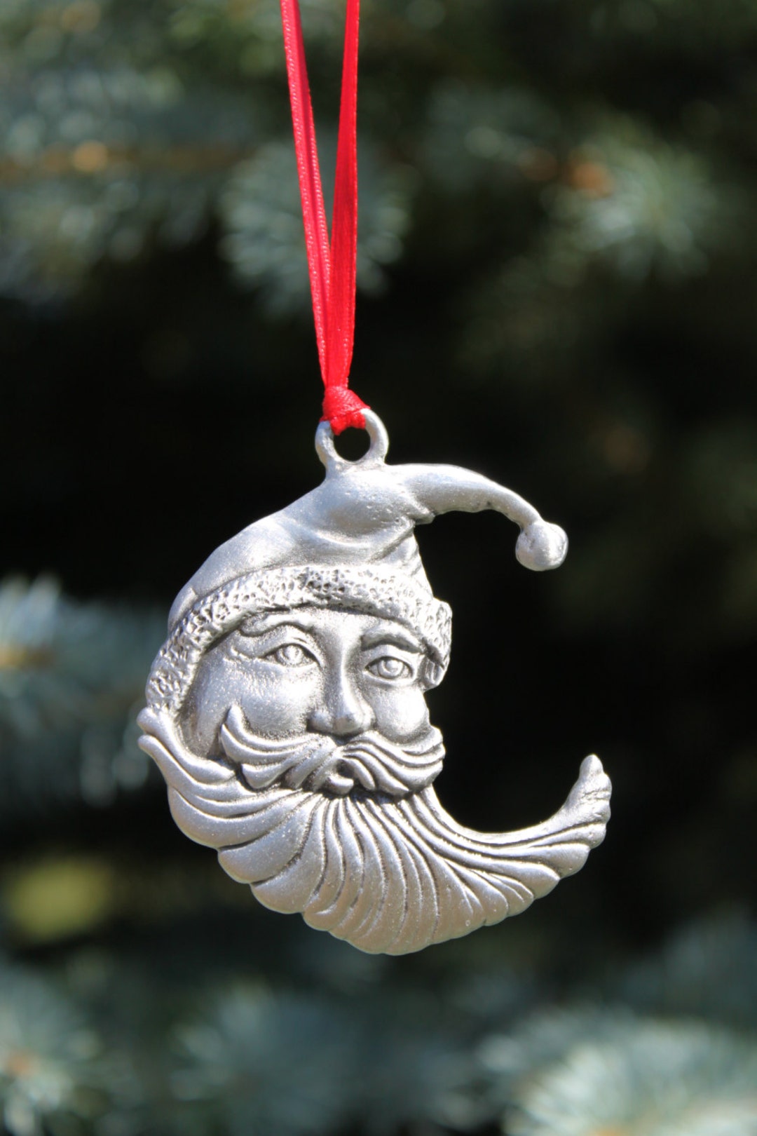 Hastings Pewter Lead Free Pewter Moon Shape Santa Ornament Gift Santa ...