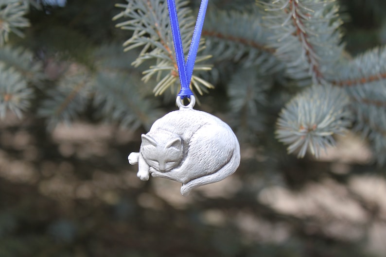 Cat Ornament Fine Pewter Sleeping Kitty Gift Window Decoration Car ...