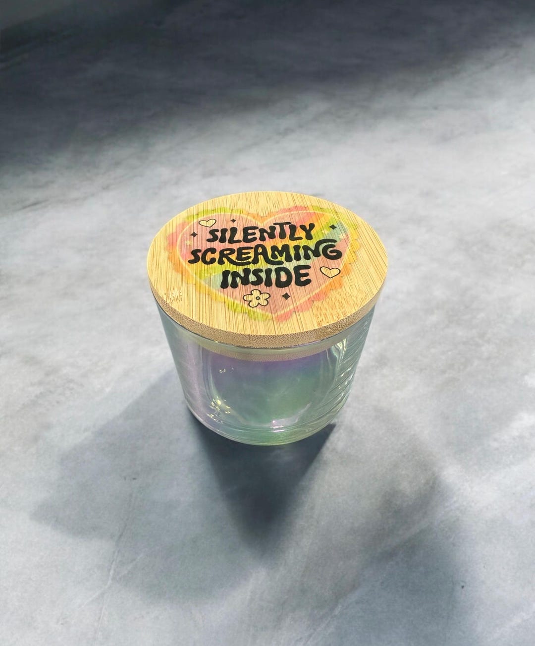 Iridescent Clear Glass Screaming Inside Stash Jar Herb Trinket Spices ...