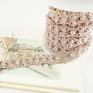 Rose Gold Rhinestone Luxury Border Trim, Clear Crystal Trim, Wedding ...