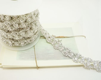 Silver Rhinestone Luxury Border Trim, Clear Crystal Trim, Wedding ...