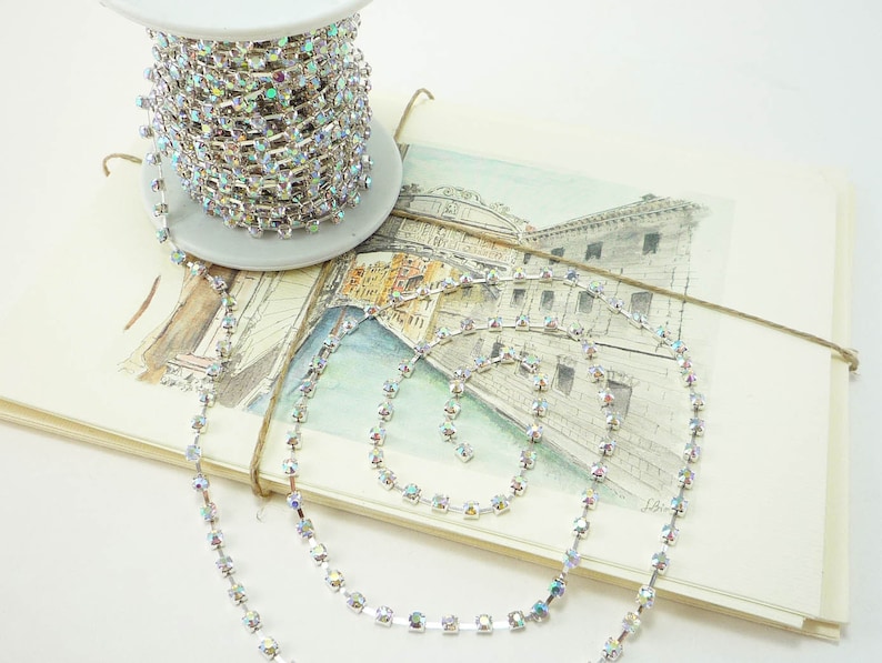 Silver Rhinestone Chain AB Crystal 3mm / 1 Foot Qty - Etsy