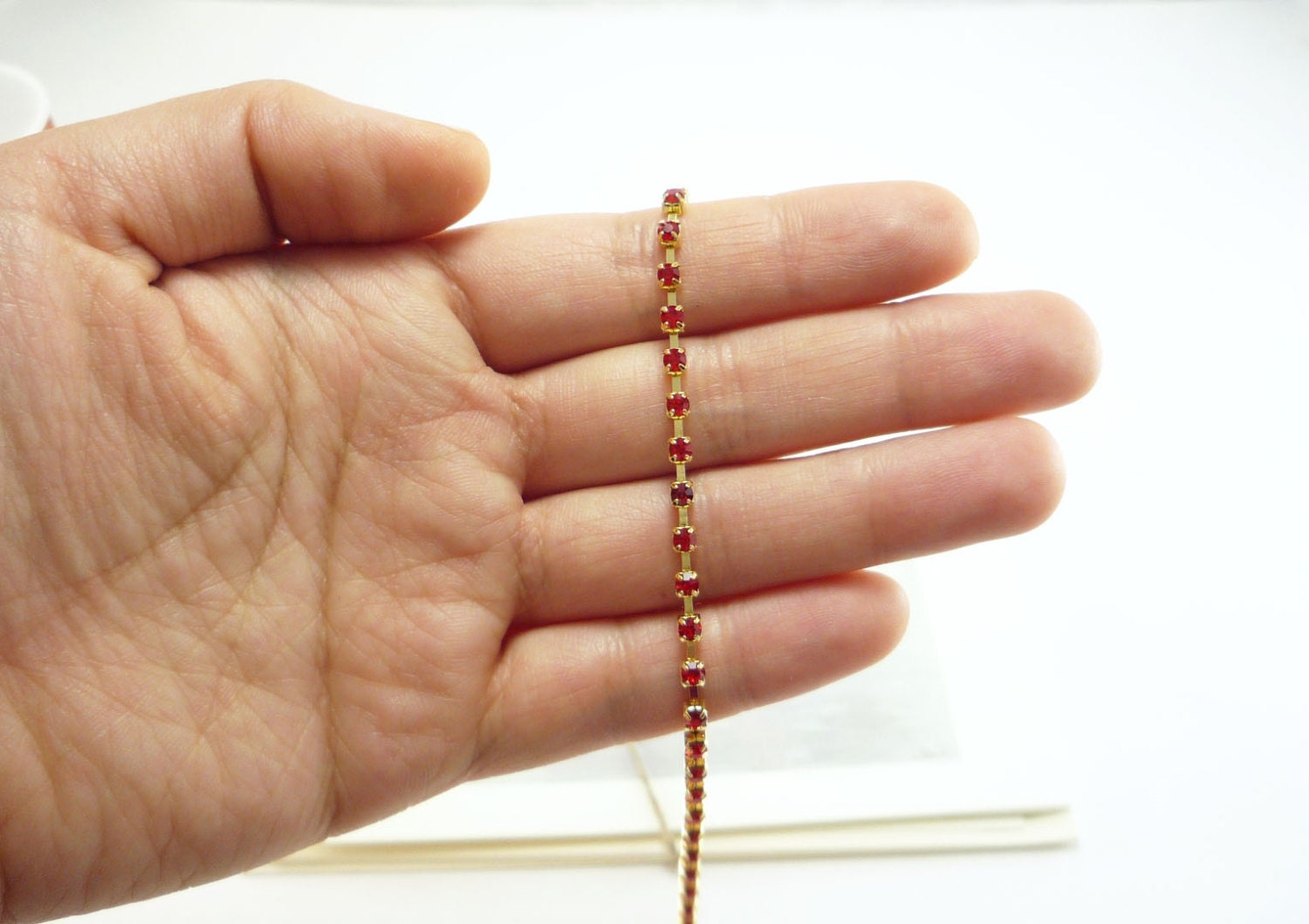 Gold Rhinestone Chain, Red Siam Crystal Cup Chain, (3mm / 1 Foot Qty ...