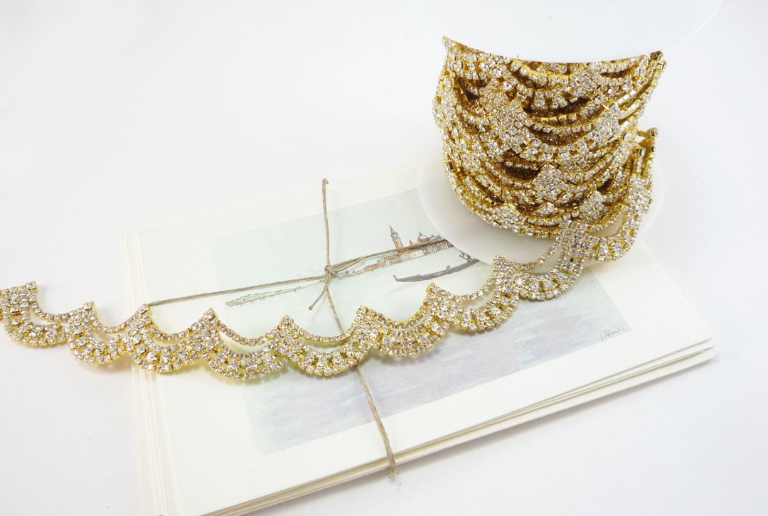 Gold Rhinestone Scallop Border Trim, Rhineston Chain, Wedding ...
