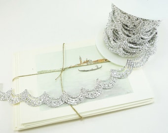 Silver Rhinestone Scallop Border Rhinestone Chain Rhinestone | Etsy