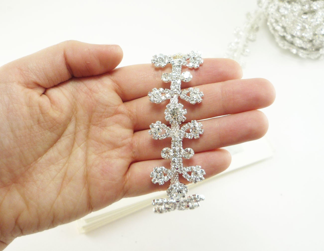 Silver Rhinestone Floral Leaf Trim Rhinestone Trim - Etsy