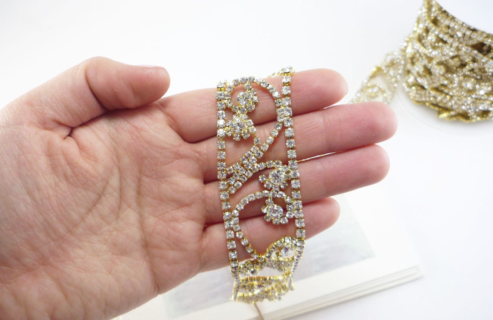 Gold Rhinestone Vine Scroll Trim Rhinestone Chain Wedding - Etsy