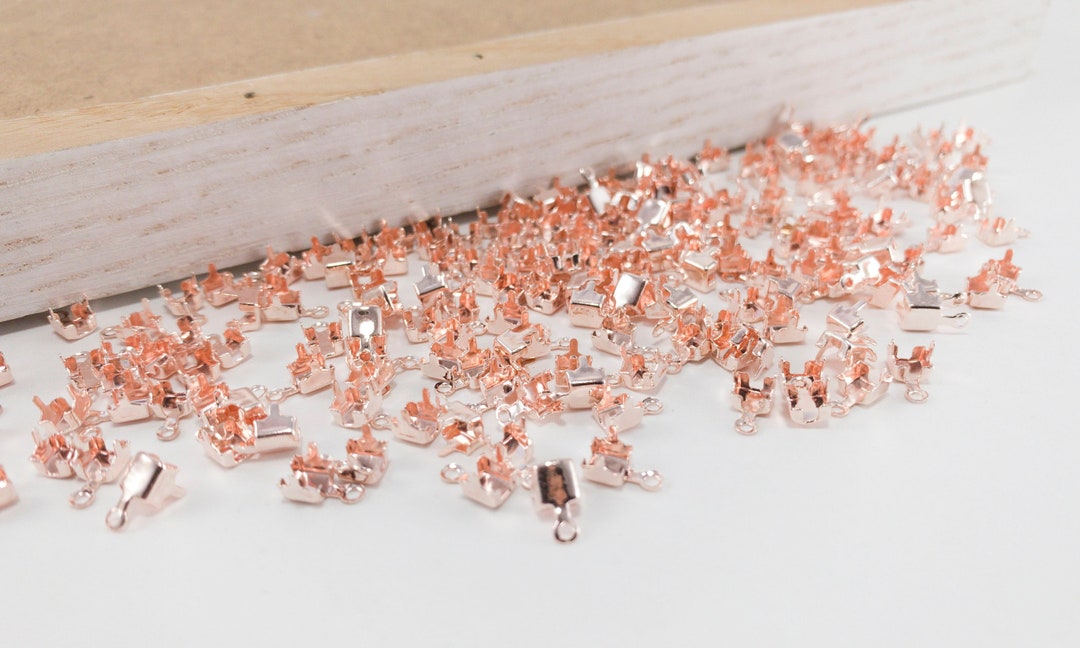 Rose Gold Rhinestone Chain Crimp End Connectors, Chain Cup Connector ...