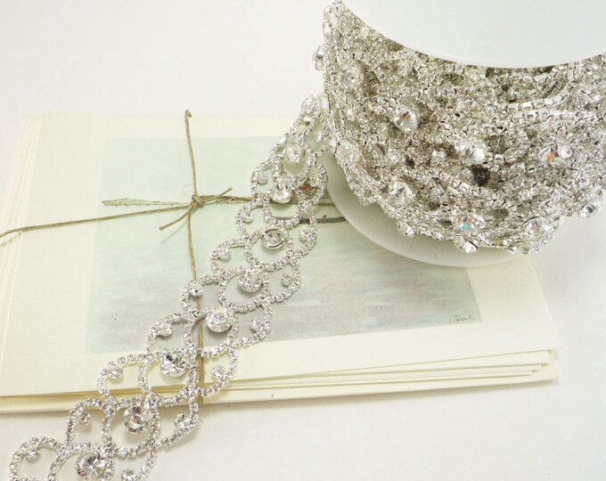 Silver Rhinestone Scallop Border, Rhinestone Chain, Rhinestone Applique ...