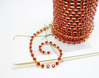 Rhinestone Trim Crystal Trim Dark Siam Red Rhinestone Chain Cup Chain ...