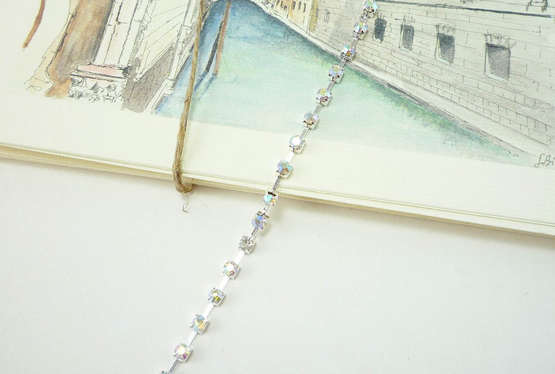 Silver Rhinestone Chain AB Crystal 3mm / 1 Foot Qty - Etsy