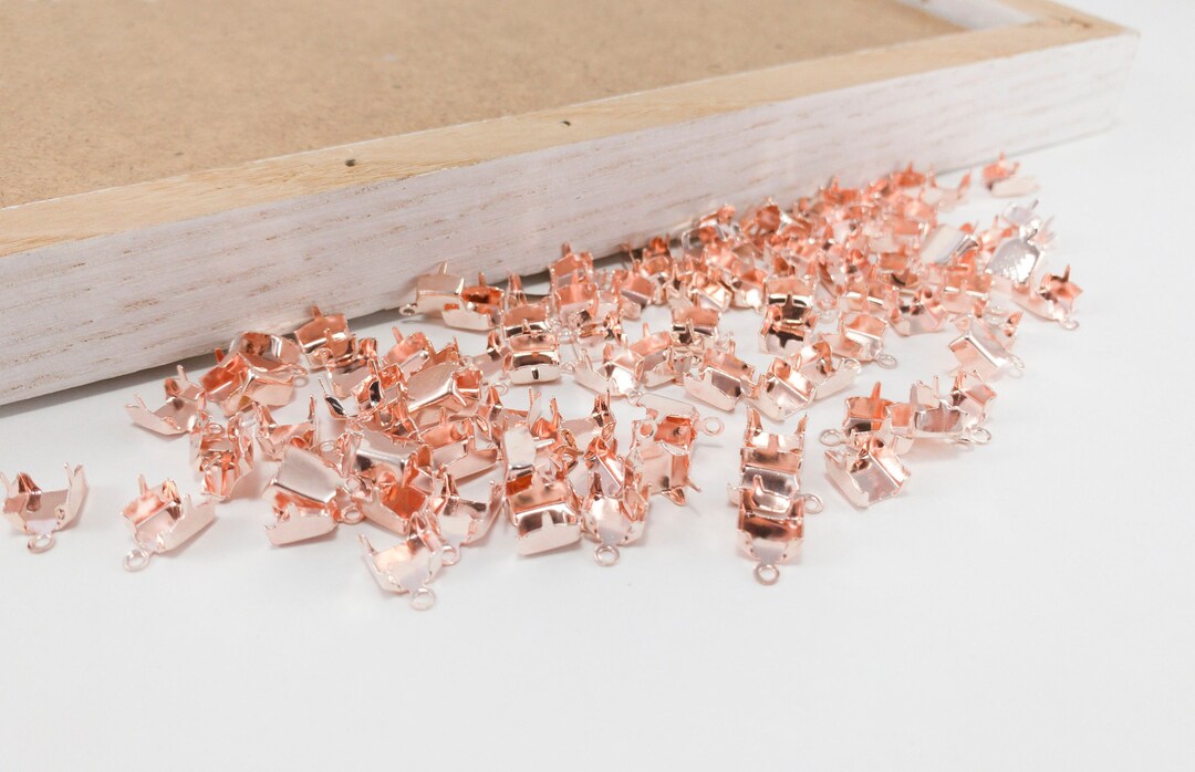Rose Gold Rhinestone Chain Cup Connectors, Crimp Connector, Jewelry ...