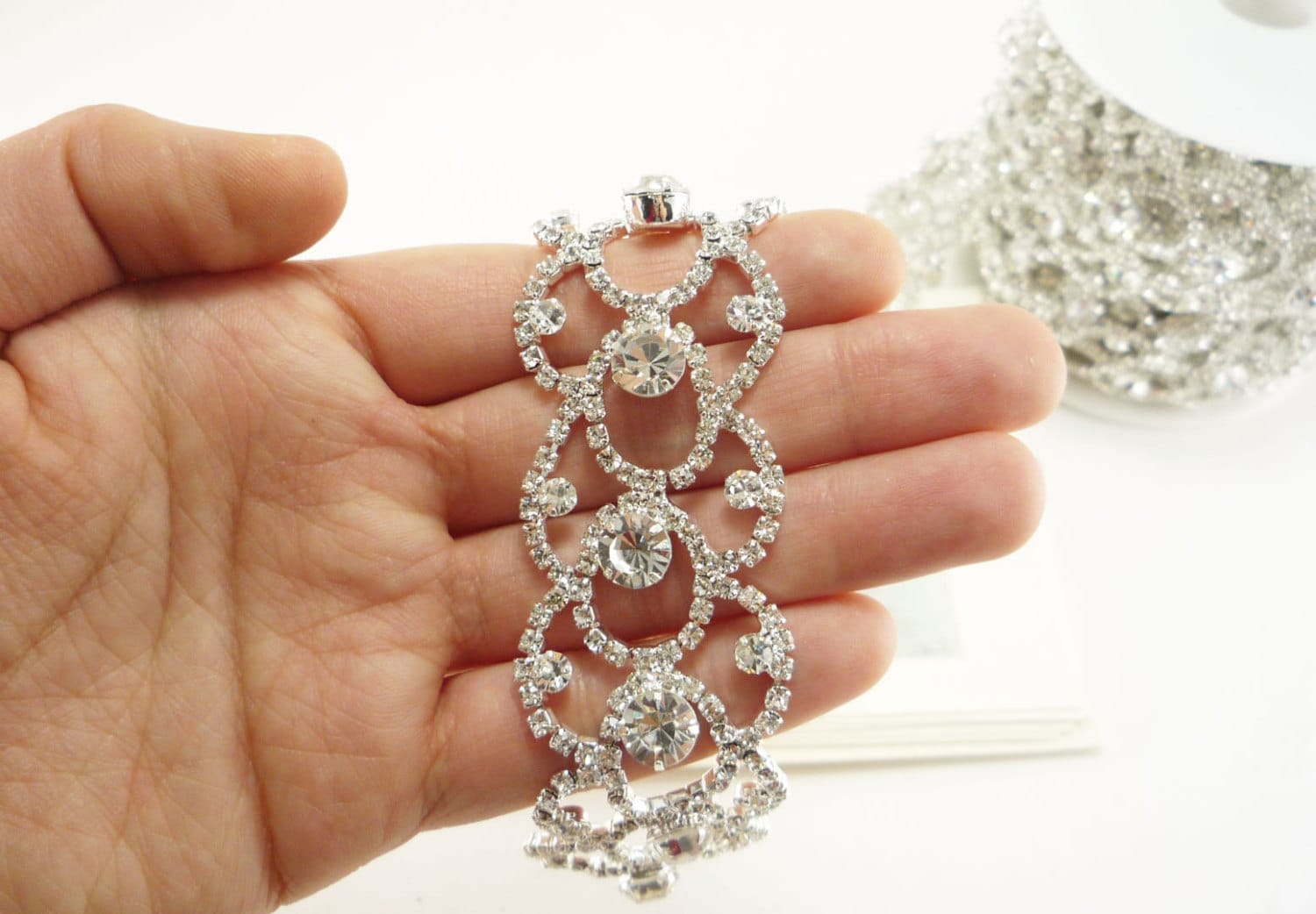 Silver Rhinestone Scallop Border Rhinestone Chain Rhinestone | Etsy