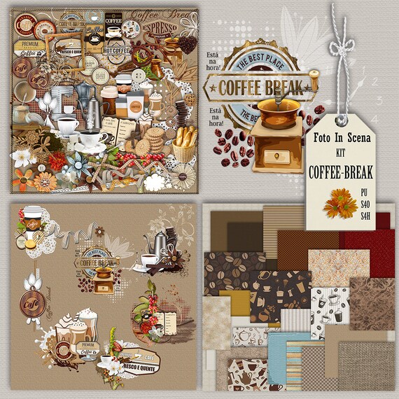 Digital kit COFFEE-BREAK food cakes coffee cups | Etsy