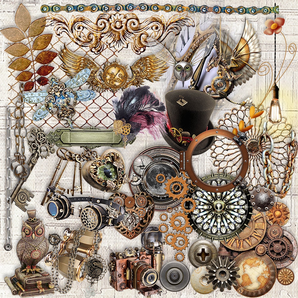 Scrapbooking Papercraft Digital kit STEAMPUNK fantasy scientifc fiction ...