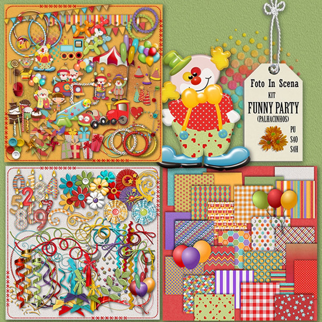 Digital Kit FUNNY PARTY, Clowns, Party, Circus, Pinwheels, Candle ...