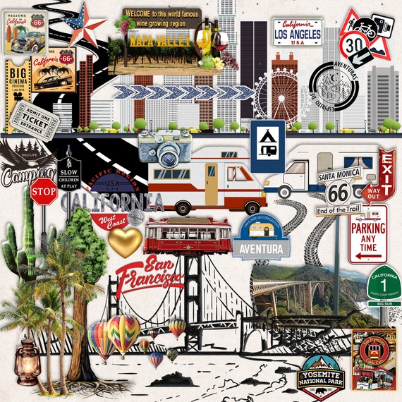 Papercraft Digital kit MOTORHOME CALIFORNIA Scrapbooking Paper, Party ...