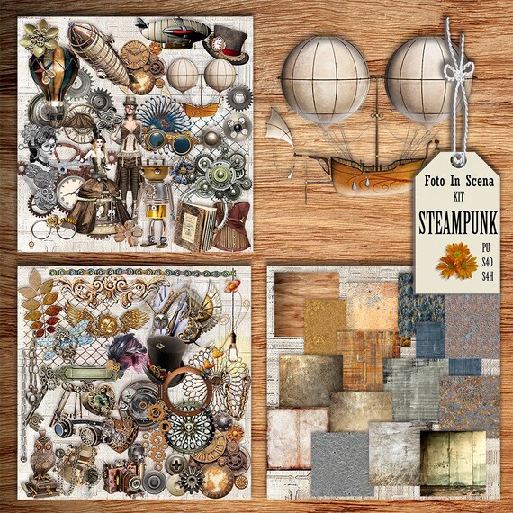 Scrapbooking Papercraft Digital kit STEAMPUNK fantasy scientifc fiction ...