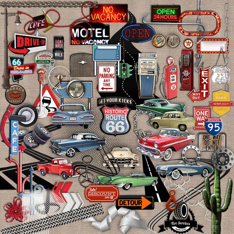 Digital Kit ON ROUTE 66, Travel,old Cars, Vintage, Road, Highway ...