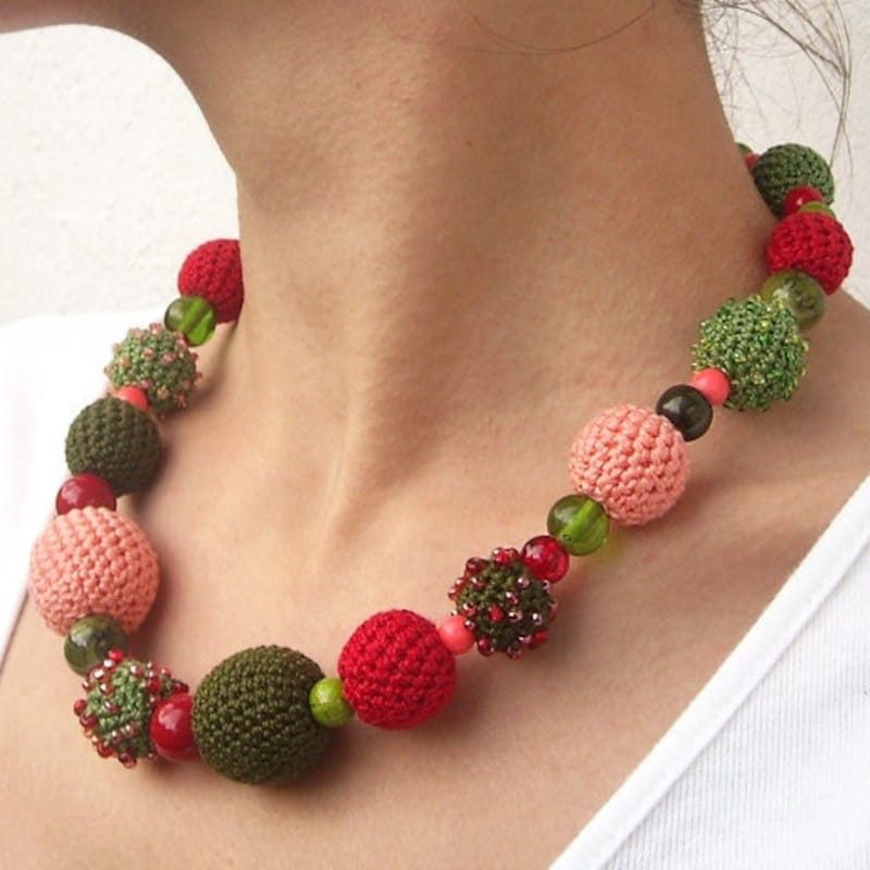Crochet Beaded Necklace - Etsy