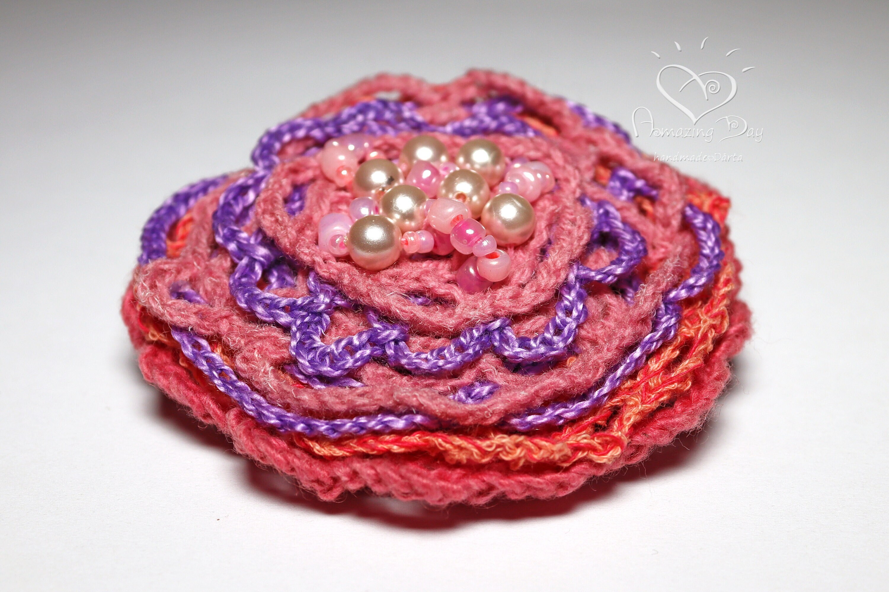 Pinky Lilac Brooch, Upcycled Jewelry, Purple Pink Wool Brooch Crocheted ...