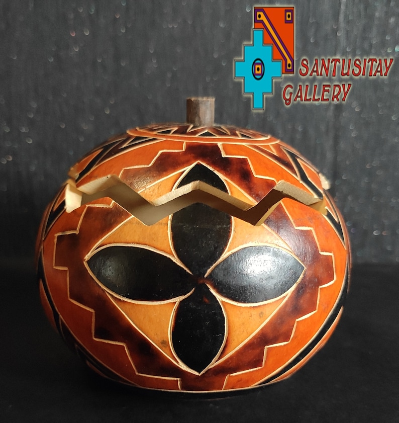 Peruvian Carved Gourd Calabash Sugar Bowl Jewelry Casket Brown - Etsy