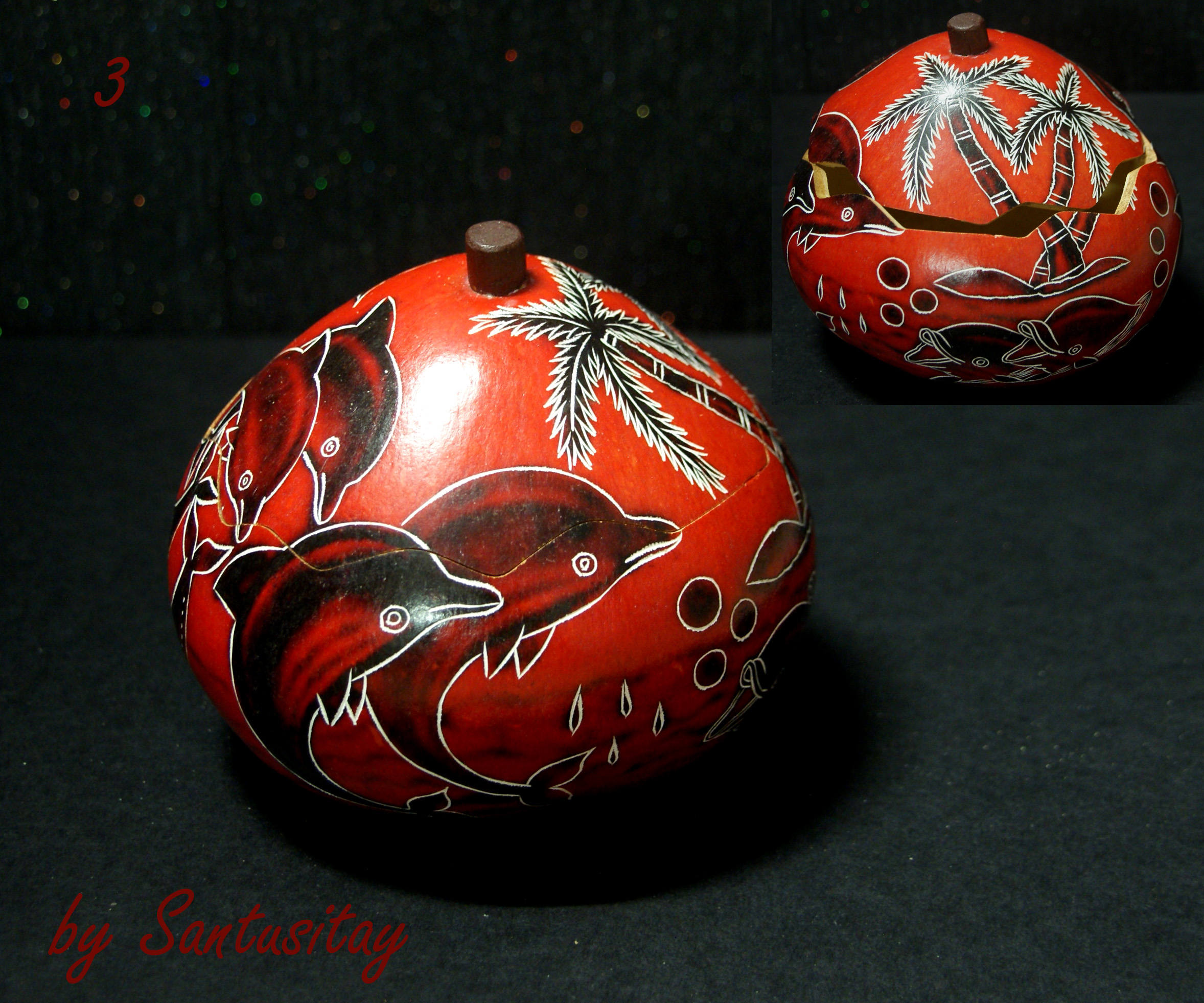 South American Carved Gourd Calabash sugar bowl jewelry casket | Etsy