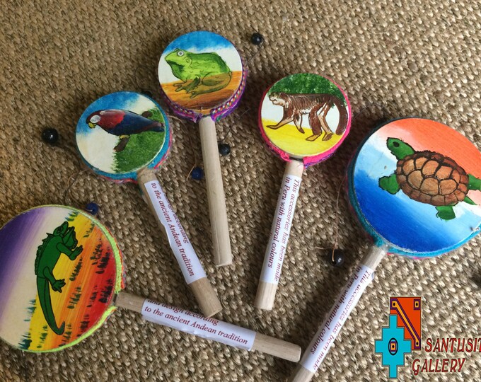 South American Peruvian Small Drums Hand Painted Animals Patterns ...