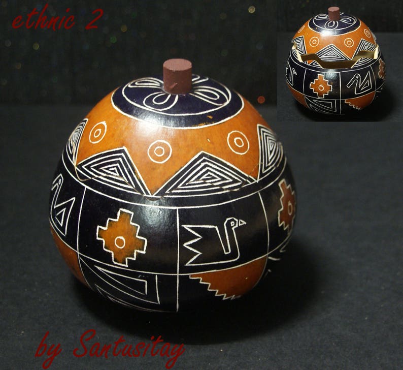 Peruvian Carved Gourd Calabash Sugar Bowl Jewelry Casket Brown - Etsy