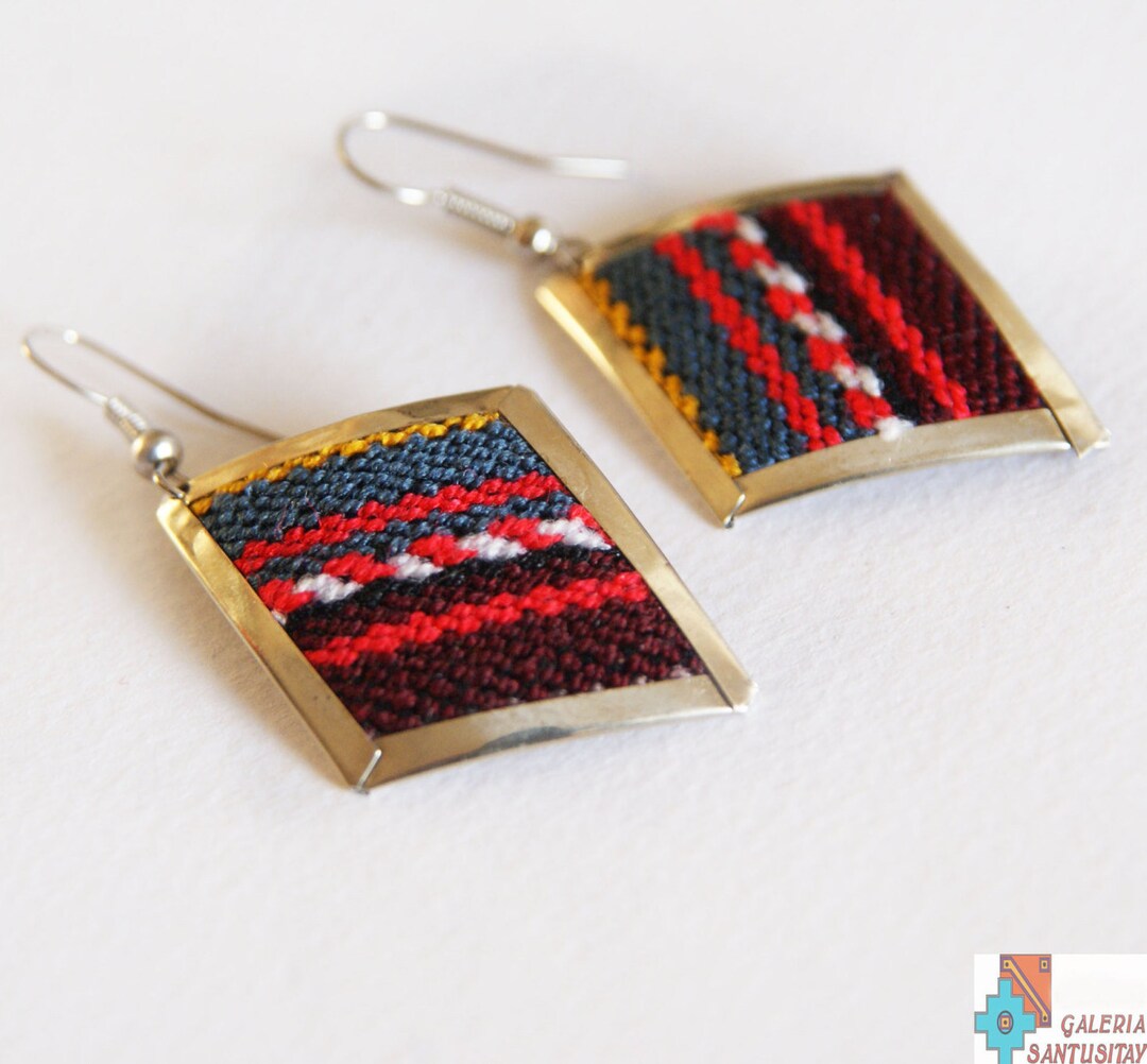 Original Modern Elegant Alpaca Earrings Jewelry With Textile Stripes ...
