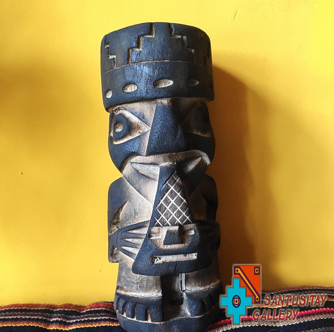 Chonta Wood Inca 's Statue Carved Sculpture God of Music Zampona Quena ...