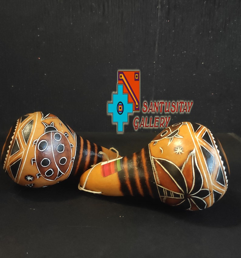 South American Carved Instrument Maracas Rattles Peruvian Folk Art Hand ...
