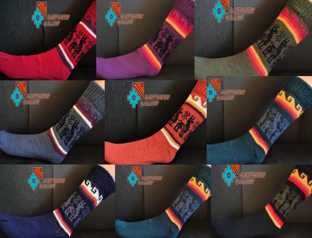 Warm Soft Peruvian Socks Knitted Alpaca Wool Multi Colour Oversized ...