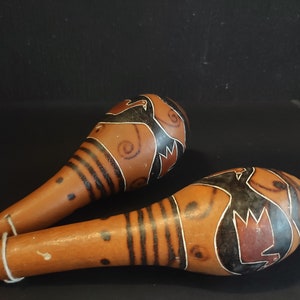 South American Carved Instrument Maracas Rattles Peruvian Folk Art Hand ...