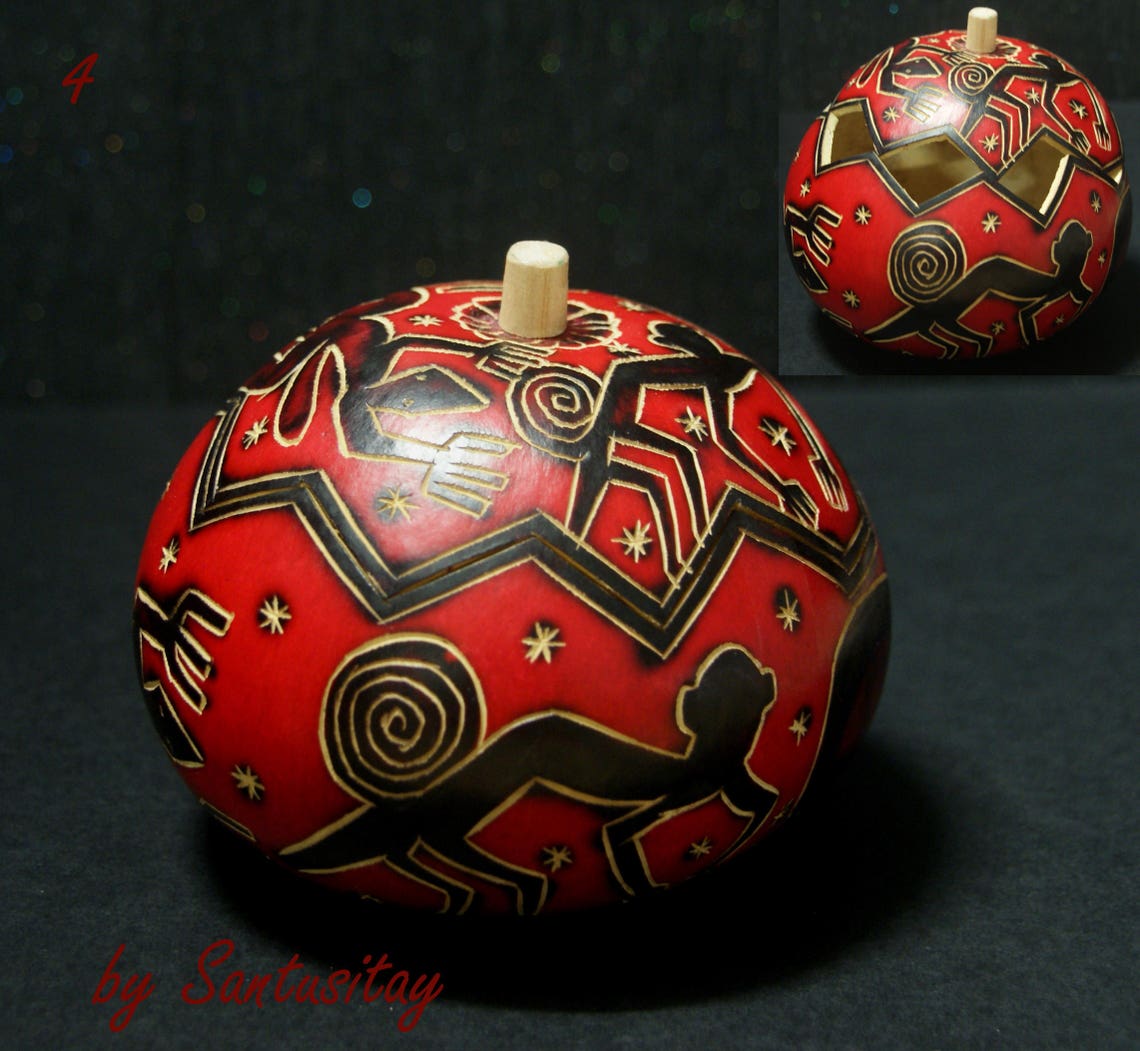 South American Carved Gourd Calabash sugar bowl jewelry casket | Etsy