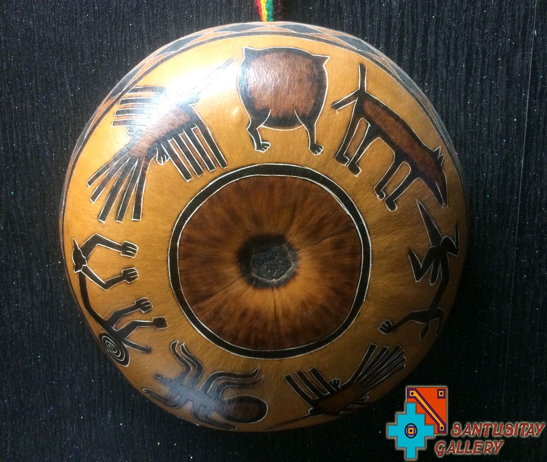 Peruvian Carved Gourd Calabash Plate Bowl Wall Decoration Andean Women ...
