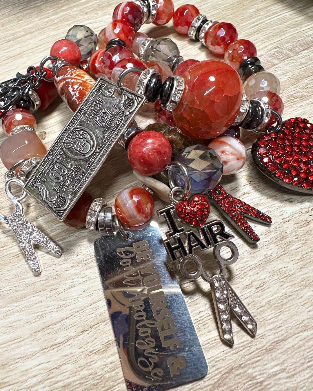 Sophisticated Beaded Charm Stack for Her, Oversized Bead and Charm ...