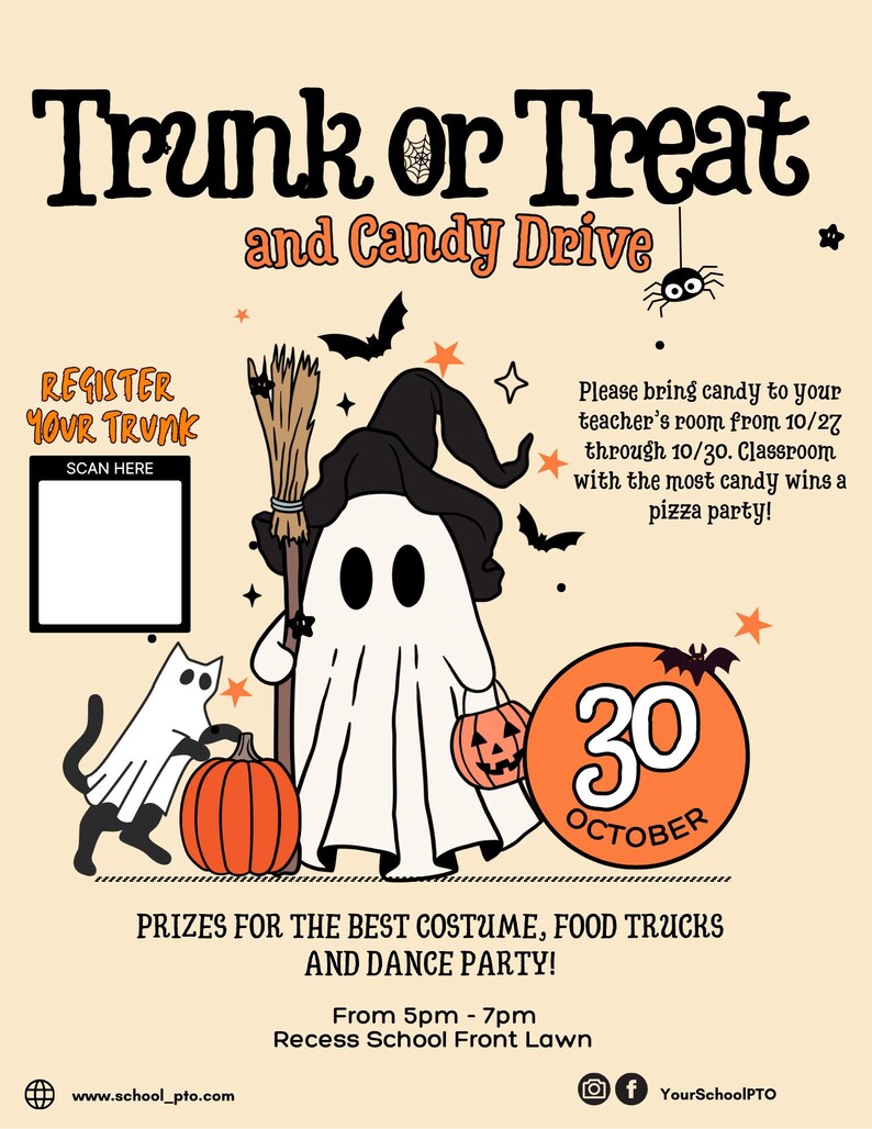 Editable Trunk or Treat & Candy Drive Flyer | Canva Template ...