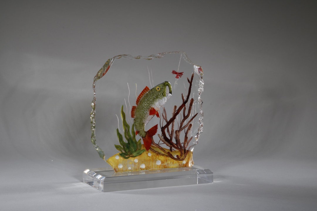 Hand-carved Bass Fish Sculpture – Acrylic Fishing Art, Nature-themed ...
