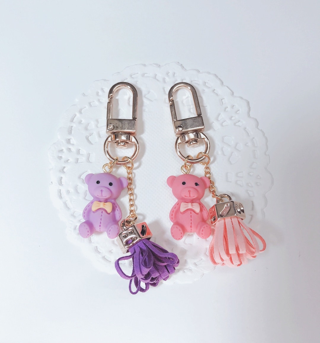 Pink,purple Bear Keychains, Bear Charms,airpods Case Keychains - Etsy