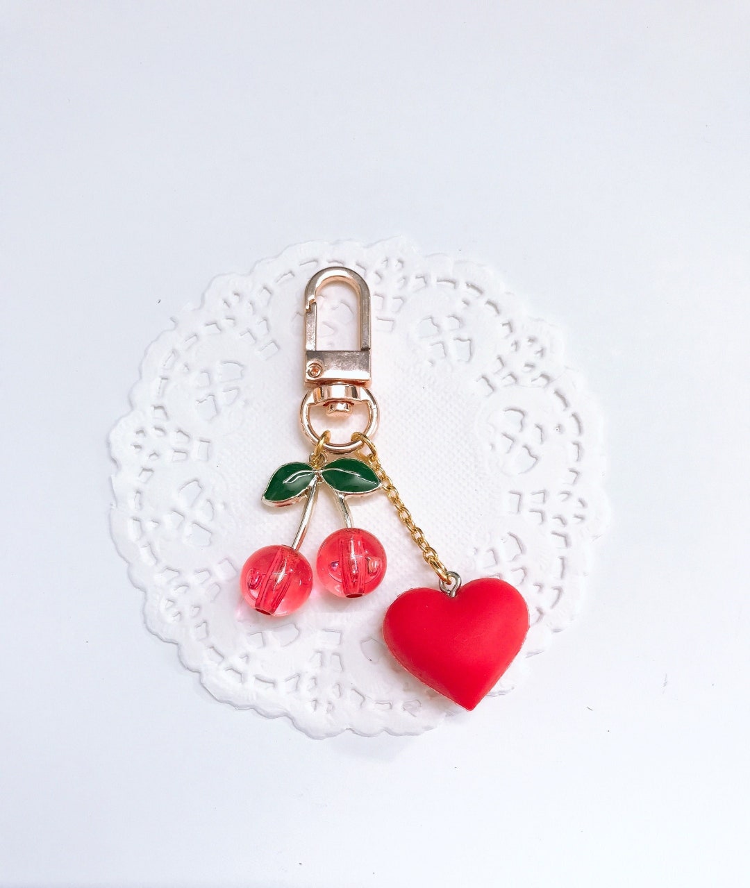 Red Cherry Charm Keychains, Heart Keyrings, Airpods Keychain,airpods ...