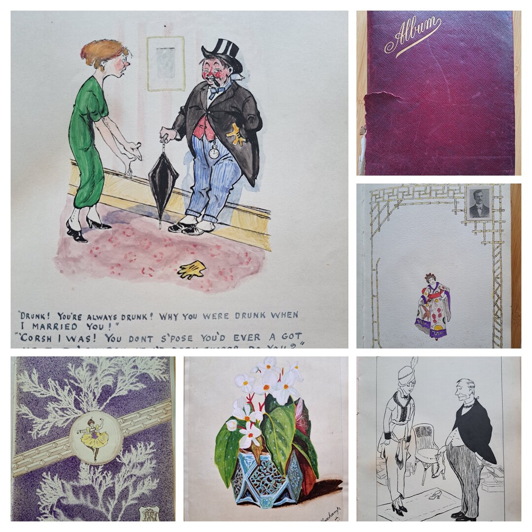 Early 1900s English Paintings Commonplace Drawings Illuminated Text ...