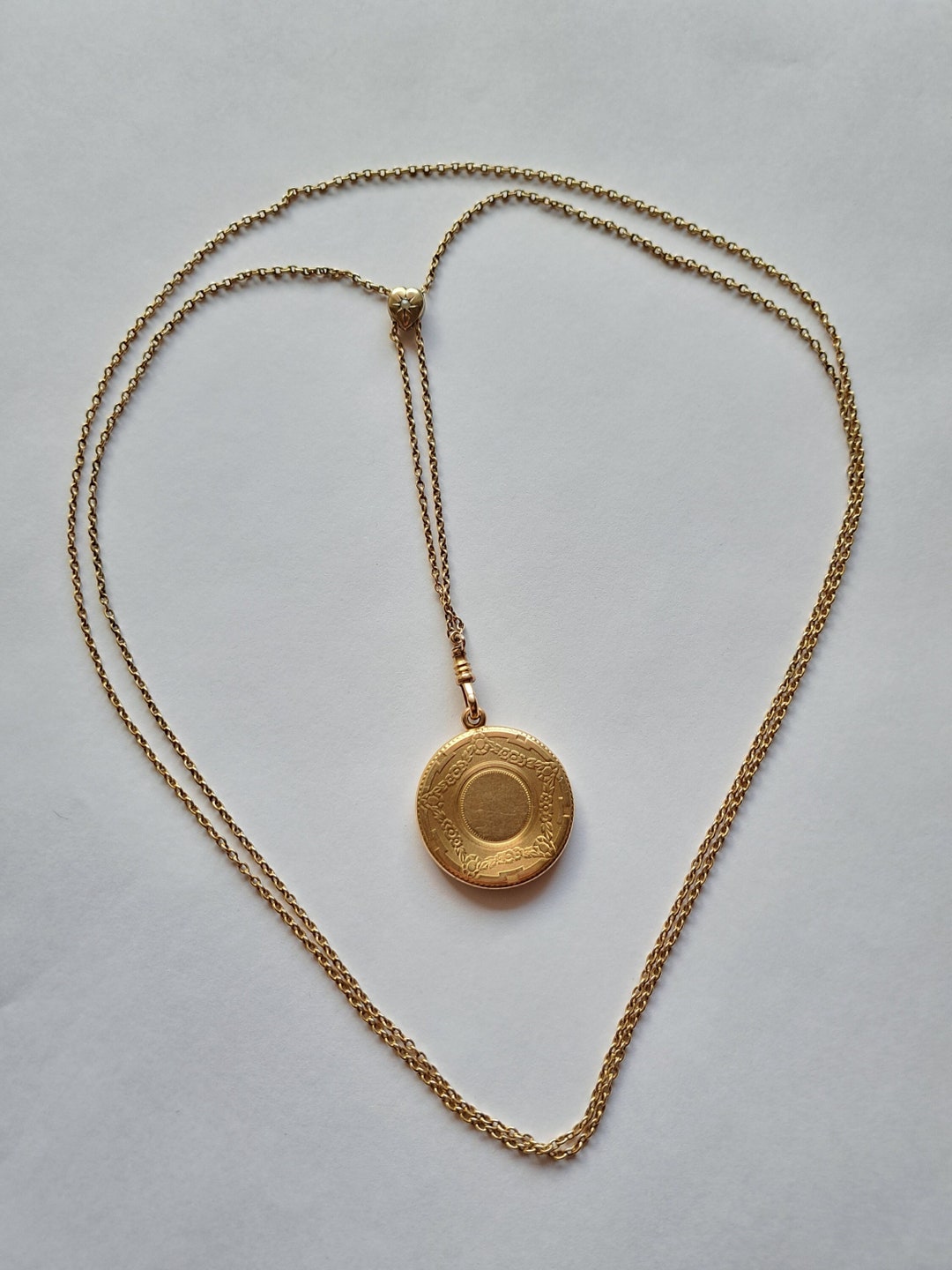 Edwardian 14k Gold Locket AND 10k Gold Long Slide Chain - Locket by ...
